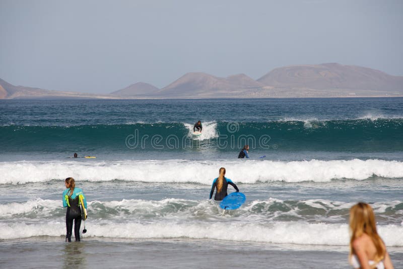 Surfers on the Surfing Beach Editorial Photo - Image of landscape ...