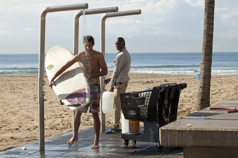 Surfers Under the Shower, Durban Beach Editorial Photo - Image of ...