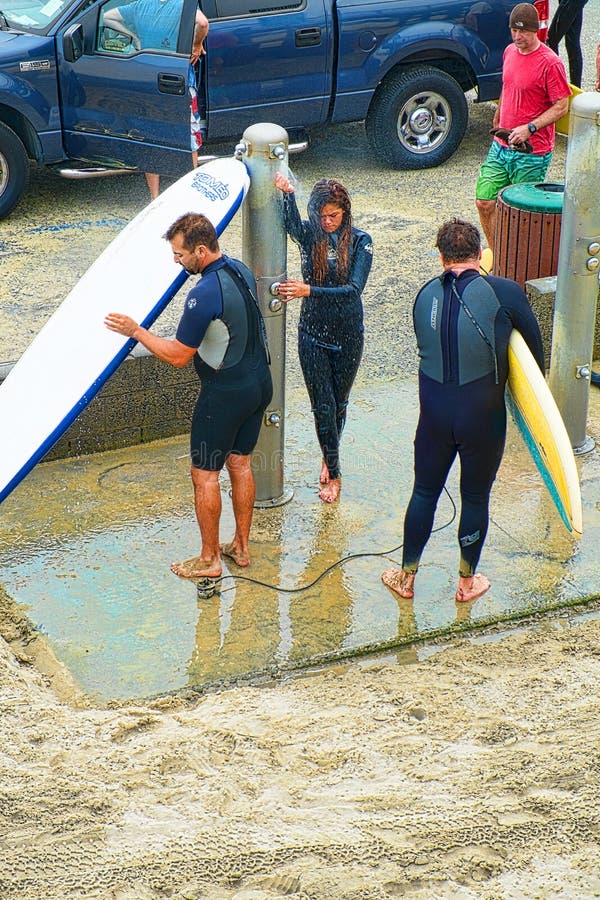 Surfers Washing Surfboards on Seal Beach Editorial Image - Image of ...