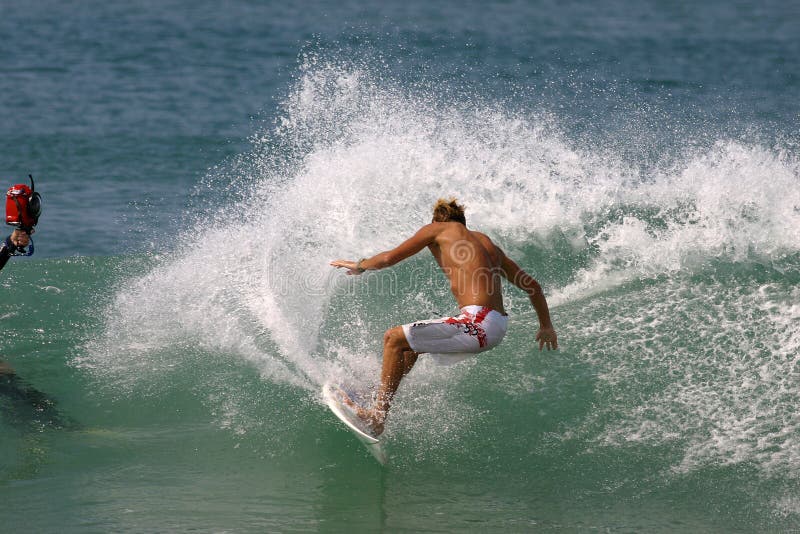 Fit Middle Aged Man Surfing on Beach in Summer Stock Photo - Image of ...