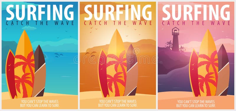 Surfing Banner and Poster. Surfboards on a Beach. Surf and Summer ...