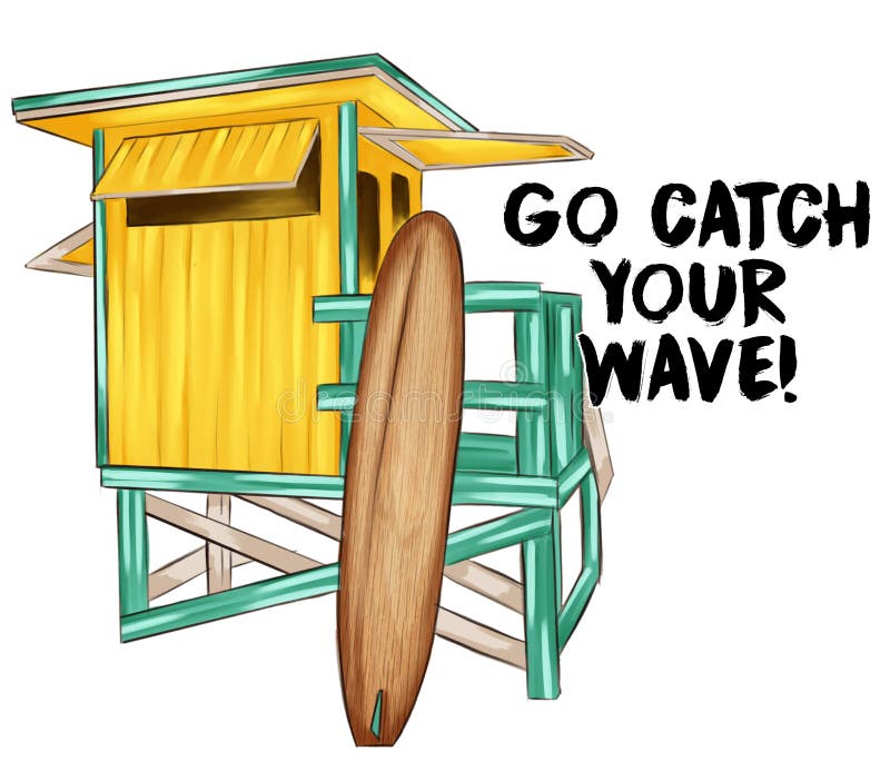 Surfing Beach and Sea Illustration - Catching Waves Stock Illustration ...