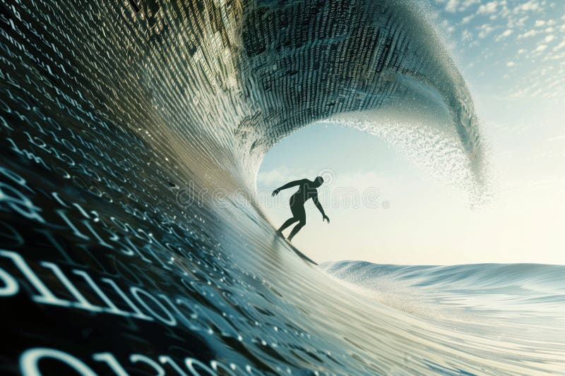 Surfing the Big Wave of Data. Digital Life Concept Stock Illustration ...