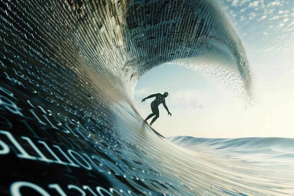 Surfing the Big Wave of Data. Digital Life Concept Stock Illustration - Illustration of ...