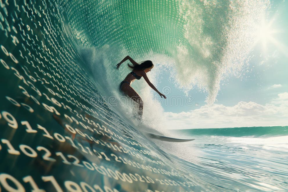 Surfing the Big Wave of Data. Digital Life Concept Stock Illustration - Illustration of wealth ...