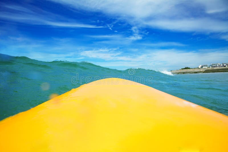 Surfing Board from Surfer Point of View in the Ocean Waves Stock Photo ...