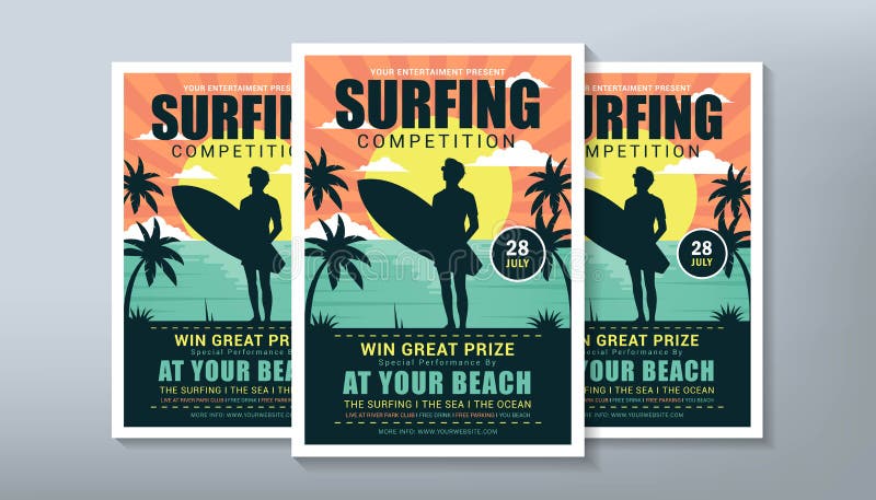 Surfing Competition Flyer Template Design Stock Illustration ...