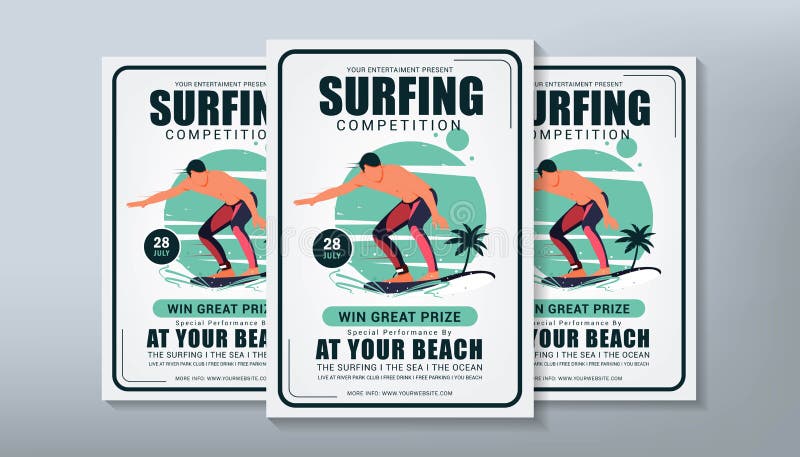 Surfing Competition Flyer Template Design Stock Illustration ...