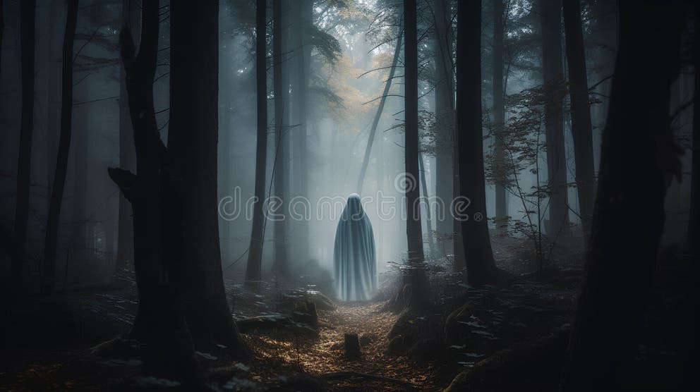 Surfing in the Dark Forest with a Surfboard. 3d Rendering Stock ...