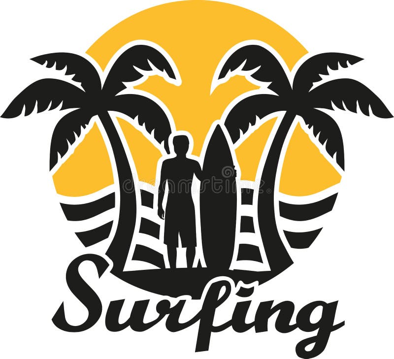 Surfing Emblem - Sunset and Palms with Surfer Stock Vector ...