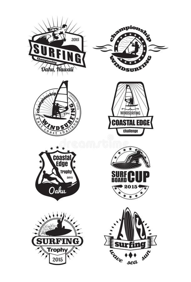 Surfing emblems stock vector. Illustration of emblems - 58383330