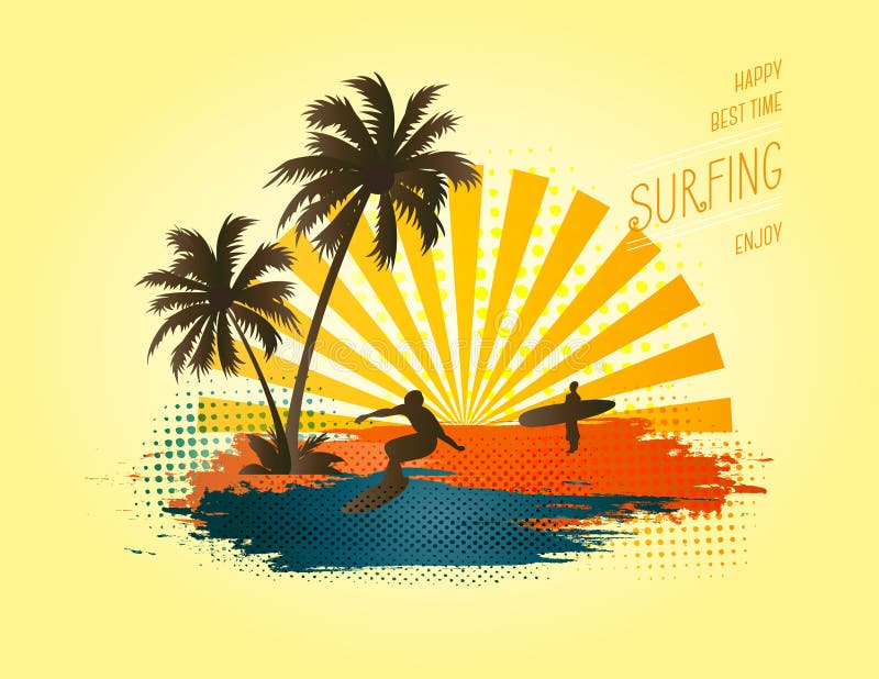 Surfing - Happy best time stock illustration. Illustration of concept ...