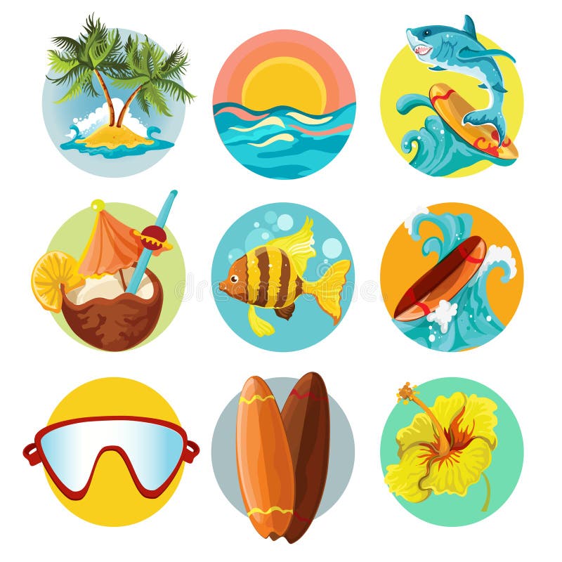 Surfing icons set stock vector. Illustration of isolated - 41817271