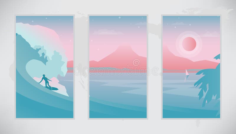 Surfing Illustrations for Mobile Phone Splash Screens Stock ...