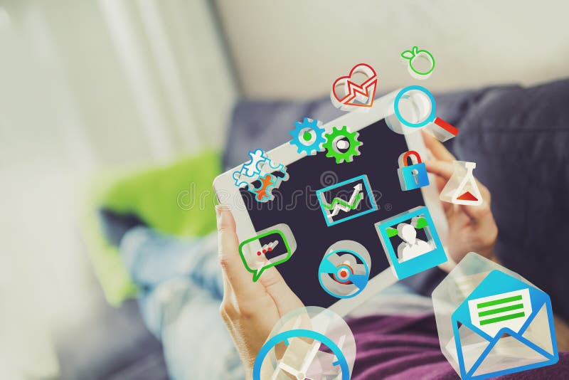 Surfing Internet with Digital Tablet on Couch Stock Photo - Image of ...