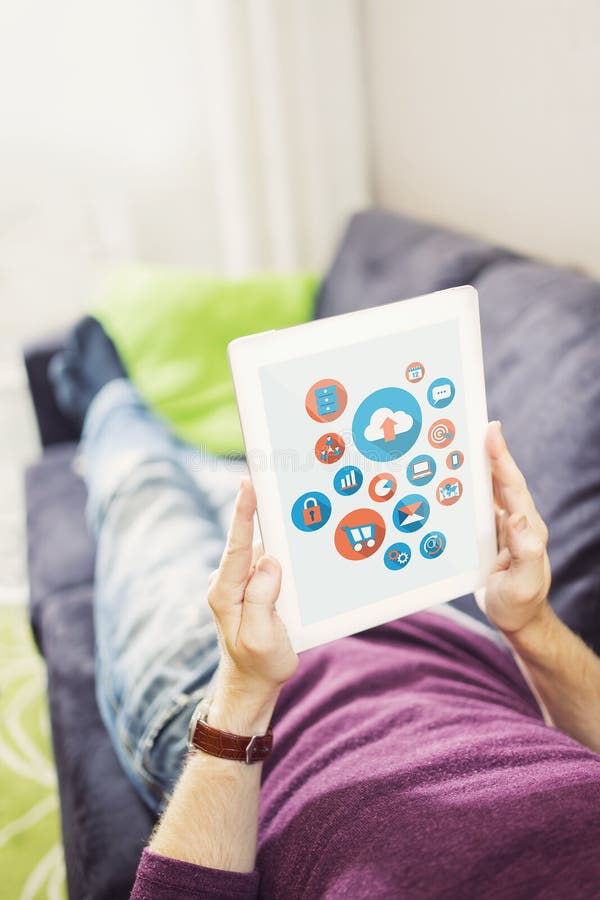 Surfing Internet with Digital Tablet on Couch Stock Image - Image of ...