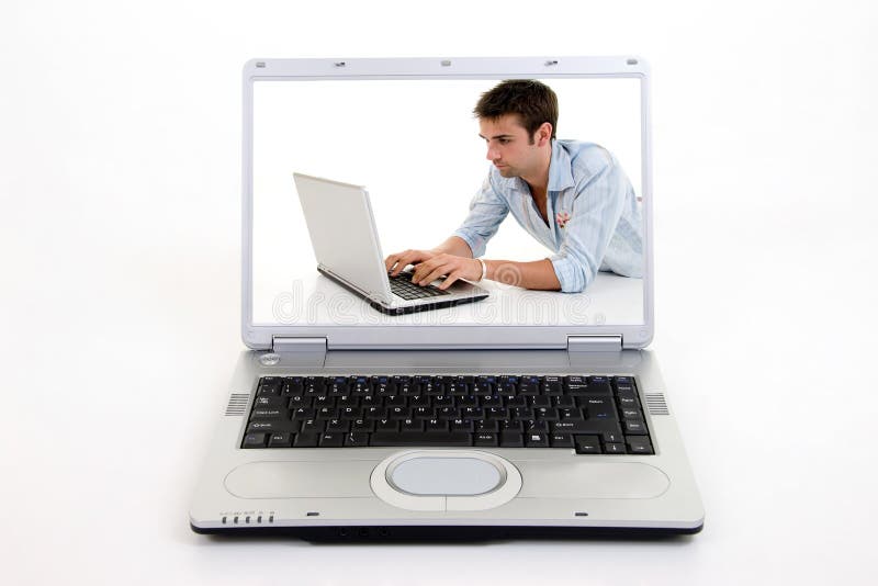 Surfing on Laptop Computer stock image. Image of handsome - 3017515