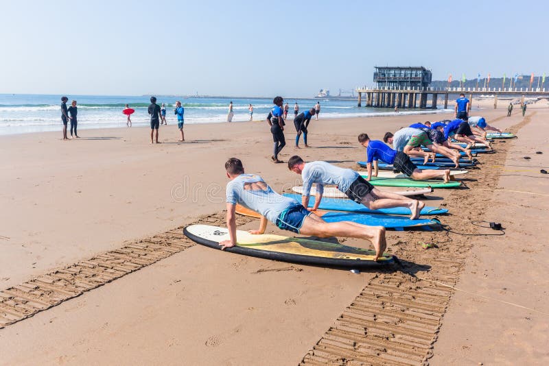 Surfing Lessons Students Beach Ocean Editorial Image - Image of durban ...