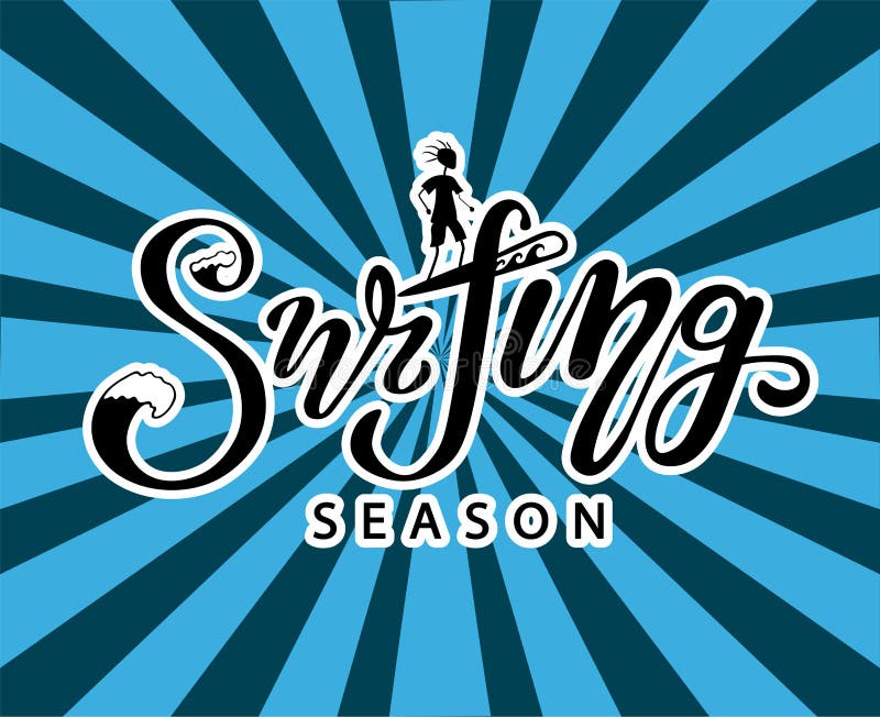 Surfing Lettering on Board Under Ocean Wave Vector Stock Vector ...