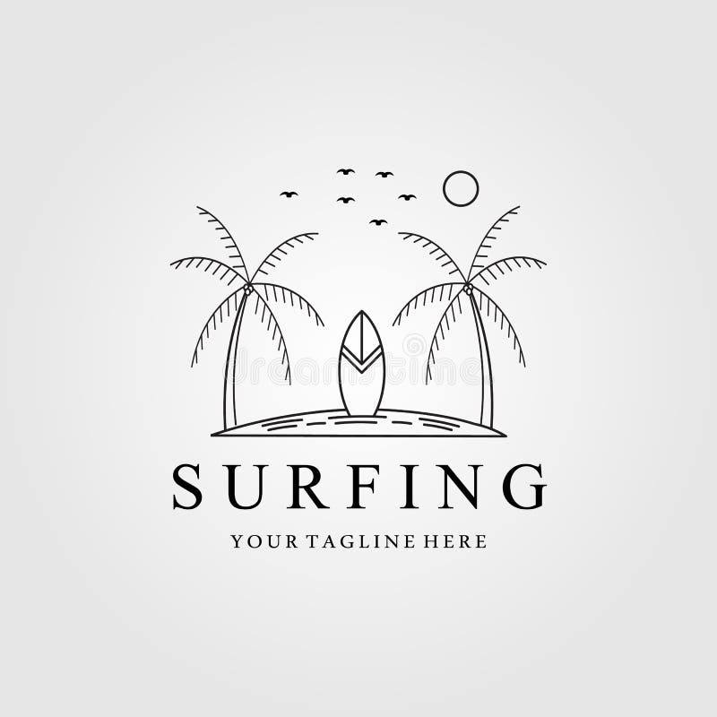 Surfing Logo Line Art, Icon and Symbol Palm Tree Vector Illustration ...