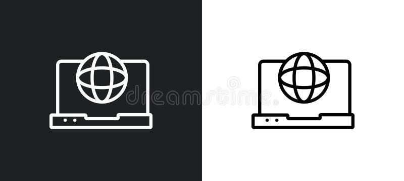 Surfing the Net Outline Icon in White and Black Colors. Surfing the Net ...