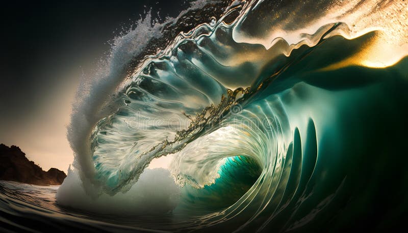 Surfing Ocean Wave. 3D Rendering and Illustration Stock Illustration ...