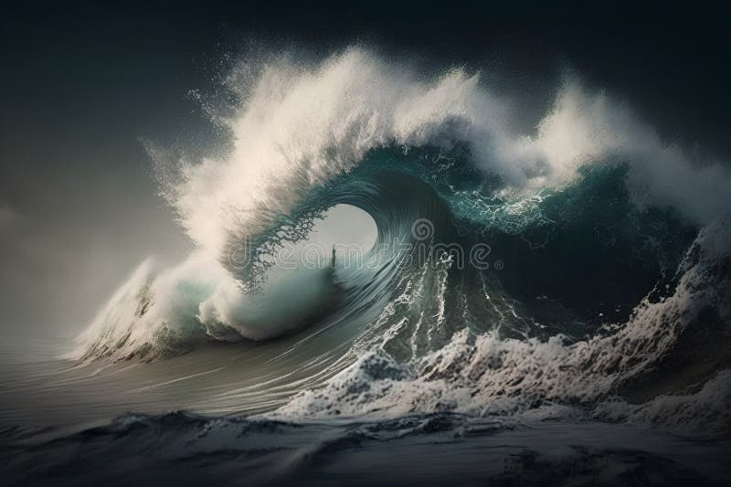 Surfing Ocean Wave at Night Time. 3D Rendering Stock Illustration ...