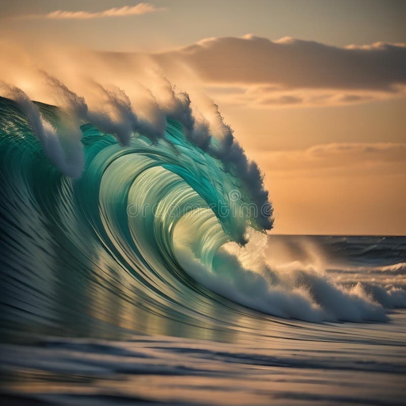 Surfing Ocean Wave at Sunset. Generative Ai Stock Illustration ...