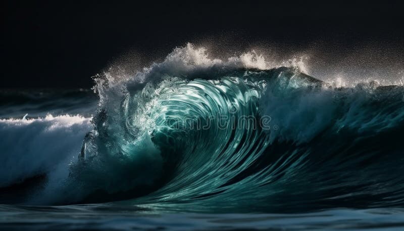Surfing Pipeline Wave, Majestic Spray at Night Generated by AI Stock ...