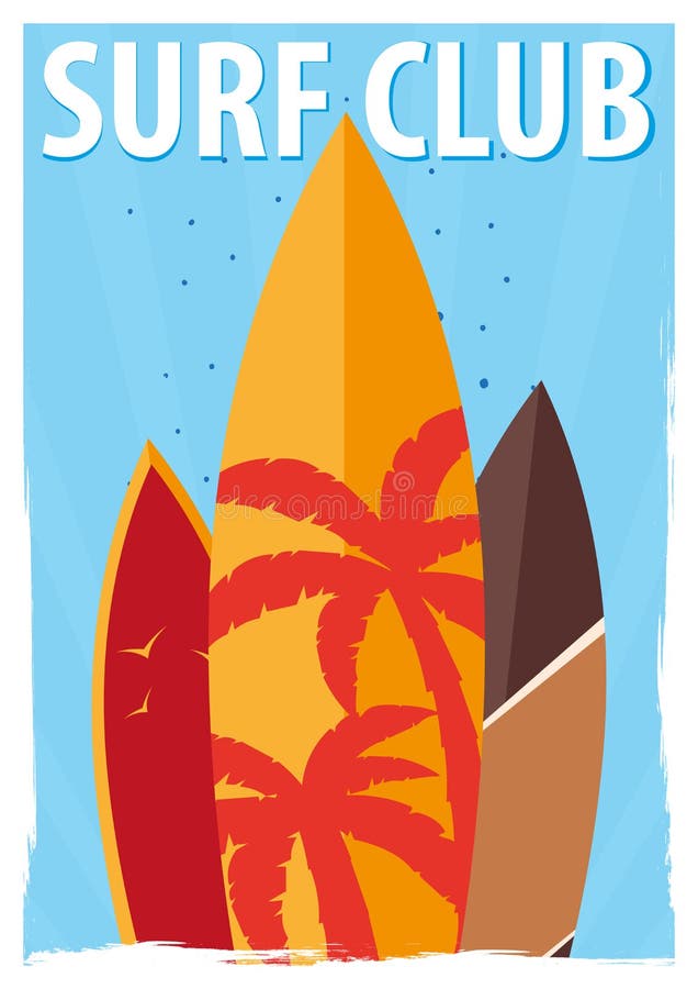 Surfing Poster for Surfing Club with Surfboards. Vector Illustration ...
