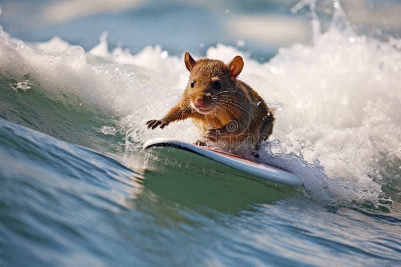 A surfing Rat at the sea stock illustration. Illustration of cute ...