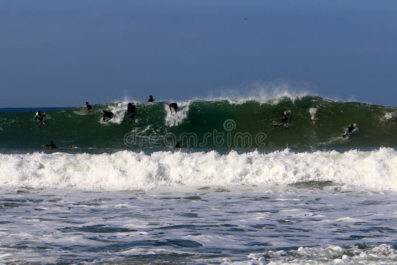 Surfing - Wave Riding in the Mediterranean Stock Photo - Image of storm ...