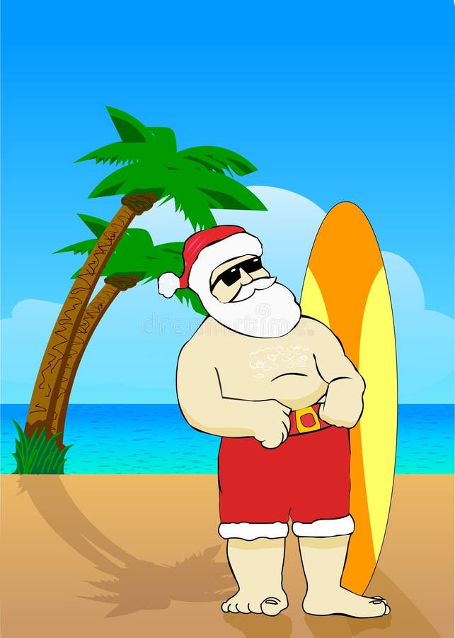 Surfing Santa with Gifts stock vector. Illustration of ocean - 25721722