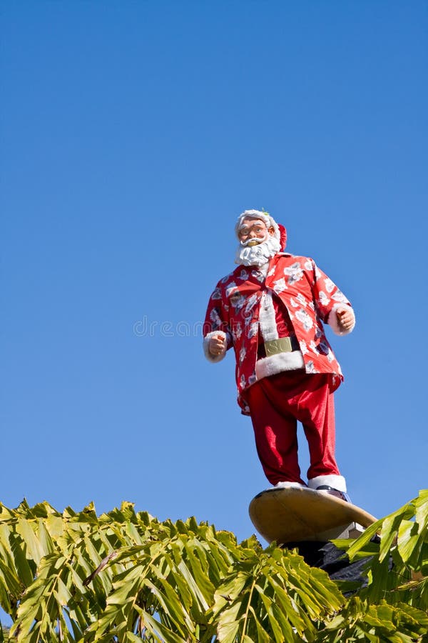 Surfing Santa stock image. Image of surfing, trees, space - 17281107