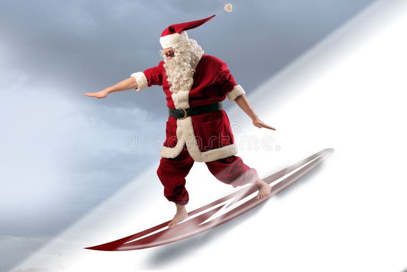Surfing Santa stock image. Image of extreme, snow, holyday - 27748175