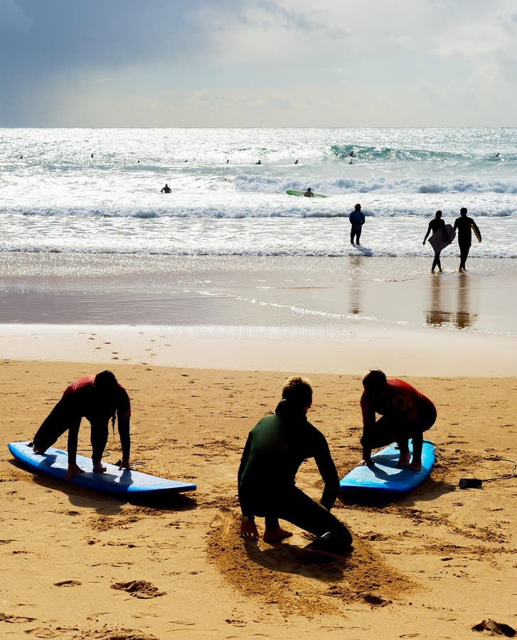 Surfing School Lessons Beach Portugal Stock Photo - Image of people ...