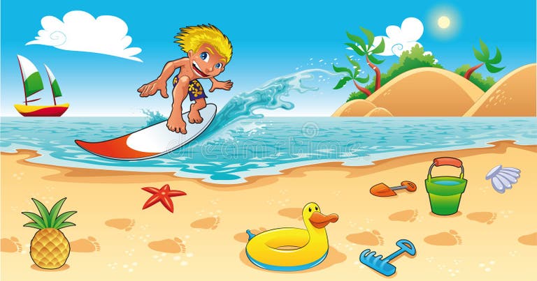 Surfing Beach Body Cartoon Stock Illustrations – 651 Surfing Beach Body ...