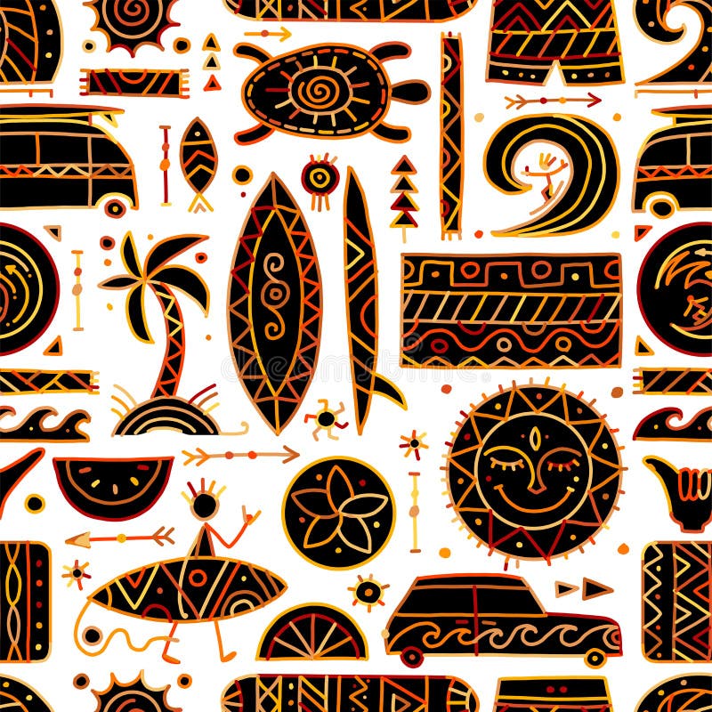 Surfing Seamless Pattern. Tribal Elements for Your Design Stock Vector ...
