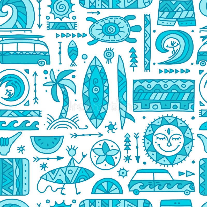 Surfing Seamless Pattern. Tribal Elements for Your Design Stock Vector ...