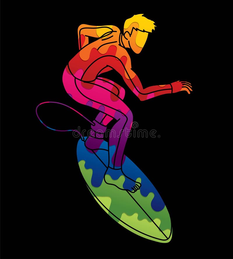 Surfer Action Group of Surfing Sport Man and Woman Players Cartoon ...