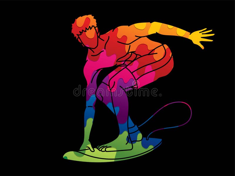 Surfer Action Group of Surfing Sport Male and Female Players Cartoon ...