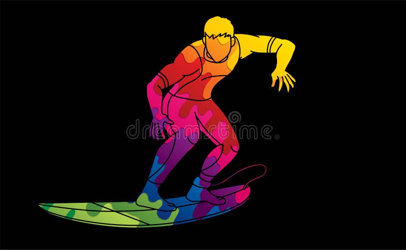 Surfing Sport Man Surfer Action Cartoon Graphic Vector Stock Vector ...