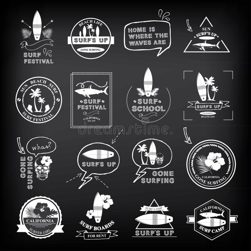 Set of Surfing Logos, Labels, Badges and Elements in Vintage Style ...