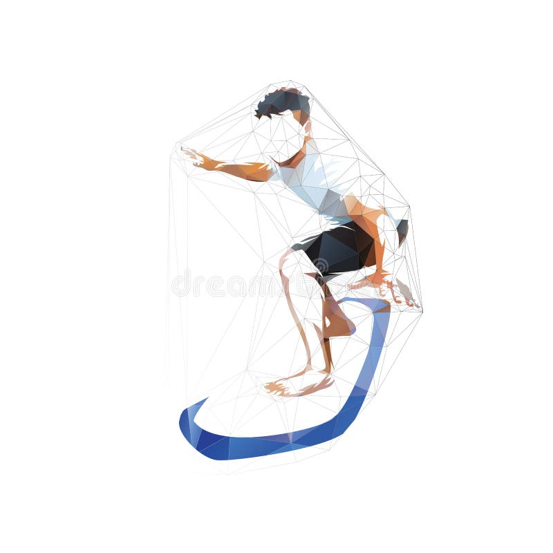 Surfing, Surfer with Surfboard Riding. Isolated Low Polygonal Vector ...