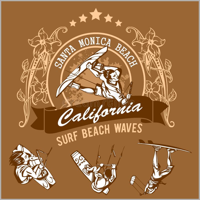 Surfing - Vector Label and Surfers Stock Vector - Illustration of club ...
