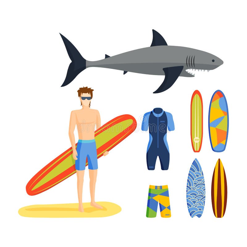 Surfing vector set. stock vector. Illustration of active - 83978332