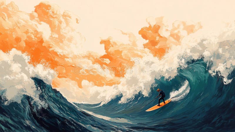Surfing through Vibrant Waves at Sunset on a Dynamic Ocean Landscape ...