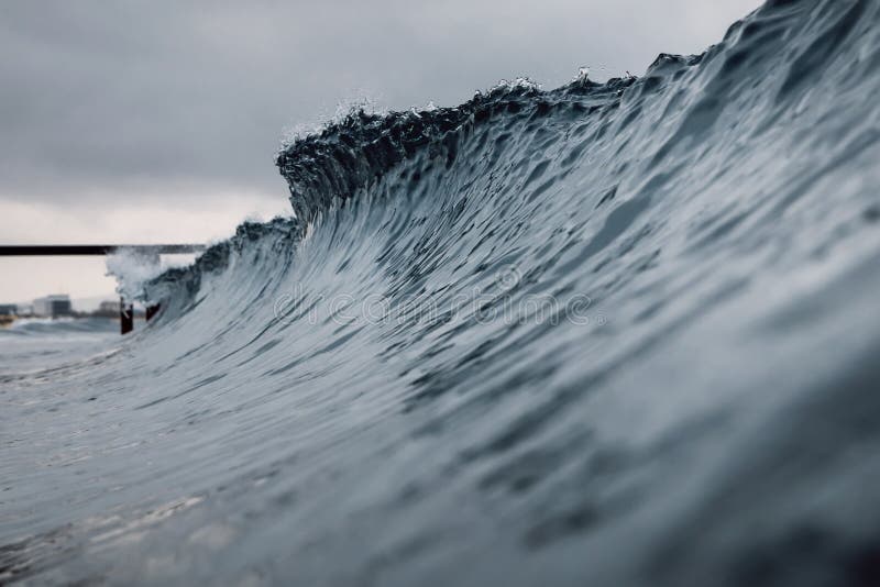 Surfing Wave in Pacific Ocean. Ideal Waves and Pier Stock Image - Image ...