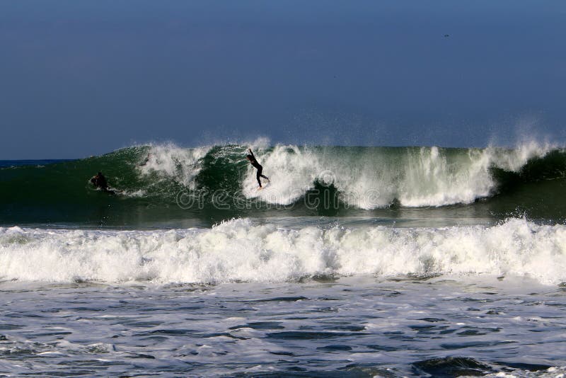 Surfing - Wave Riding in the Mediterranean Stock Image - Image of sport ...