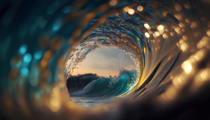 Surfing Wave at Sunset in the Ocean. 3D Illustration Stock Illustration ...